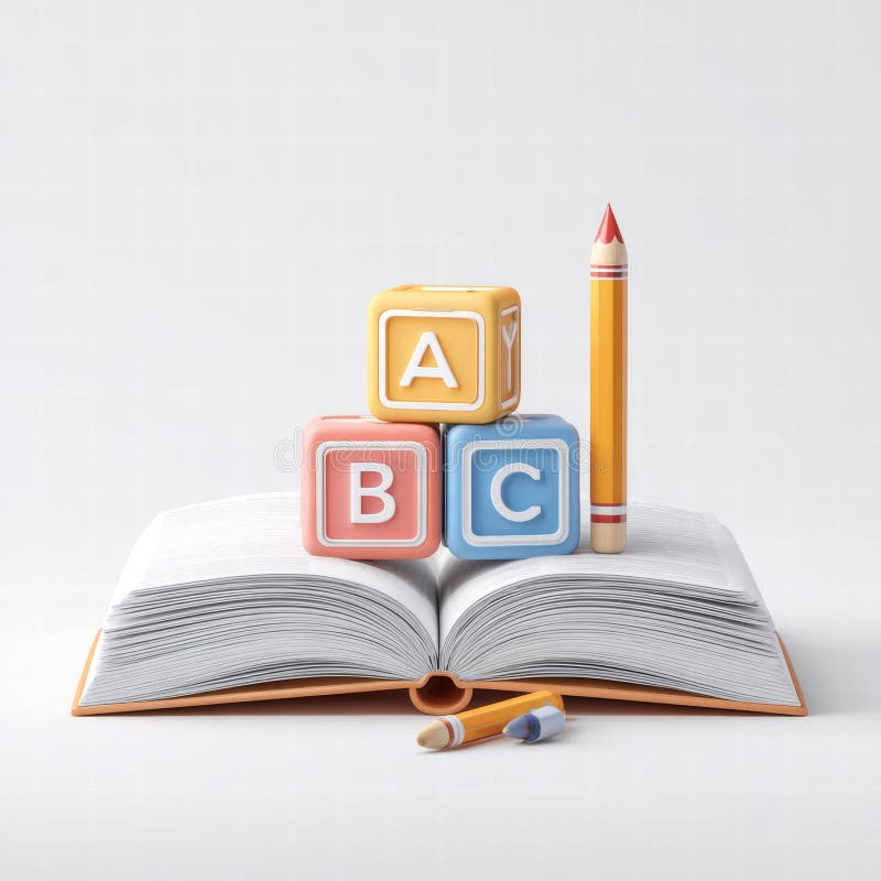 Alphabet Blocks and a Pencil Sit on an Open Book, Ready for Learning ...