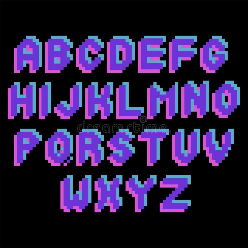 Alphabet of a Bold Uppercase Letters Drawn in a Pixel Art Style Stock ...