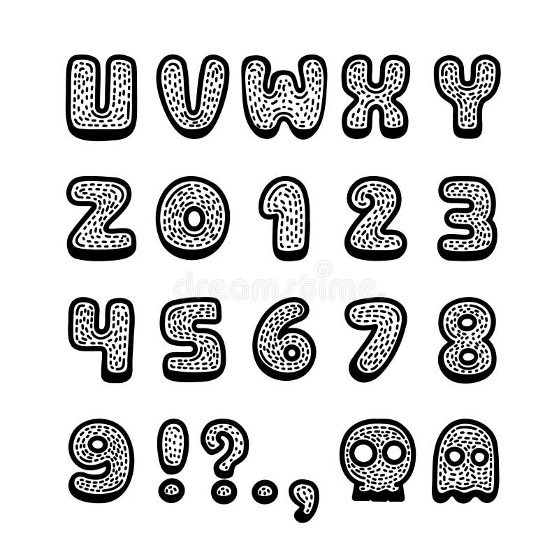 Alphabet Broken Line Font Set, Vector Illustration. Cartoon Style Stock ...