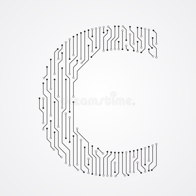 Alphabet C Shape Digital Line Design Stock Vector - Illustration of ...