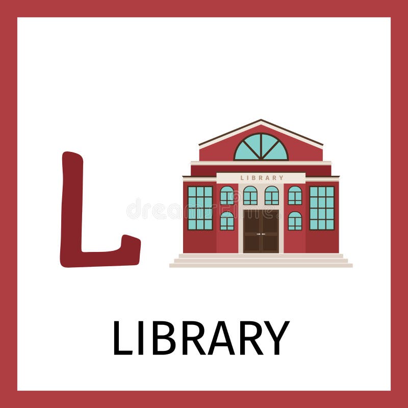 Alphabet Card with Library Building Stock Vector - Illustration of ...