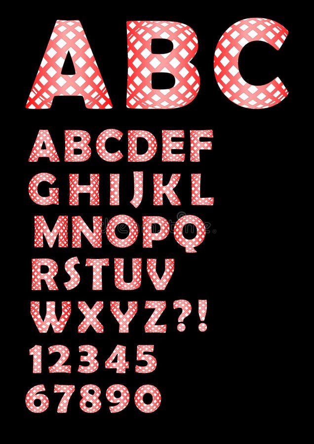 Alphabet in Checked Design, Uppercase and Letters in Red and White ...