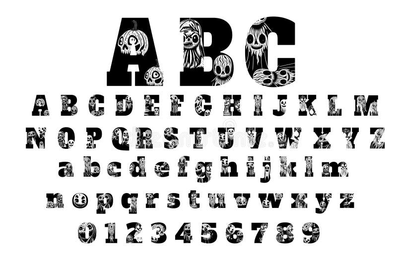 Alphabet with Creepy Halloween Ghost Pattern Stock Vector ...