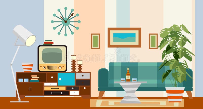 Retro Living Room stock vector. Illustration of furniture - 50268222