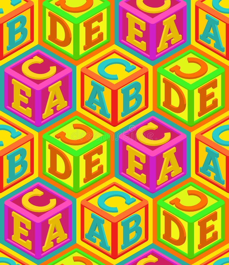 Alphabet Cubes Seamless Pattern Stock Vector - Illustration of alphabet ...