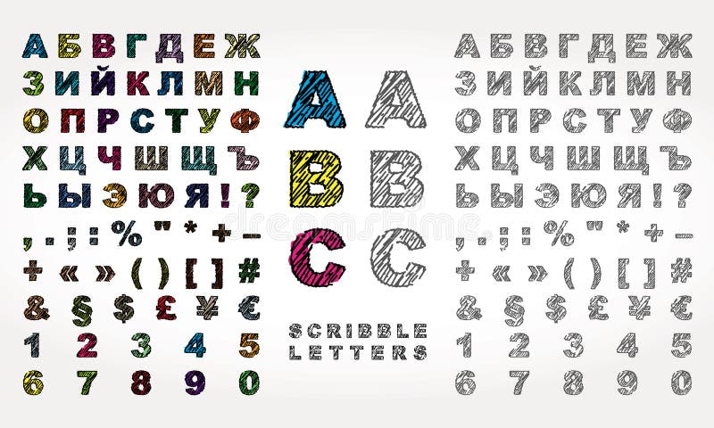 Alphabet Cyrillique Avec L'effet De Griffonnage Illustration de Vecteur ...