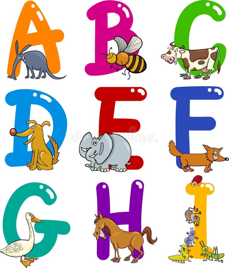 Alphabet De Dessin Animé Avec Des Animaux Illustration de Vecteur ...