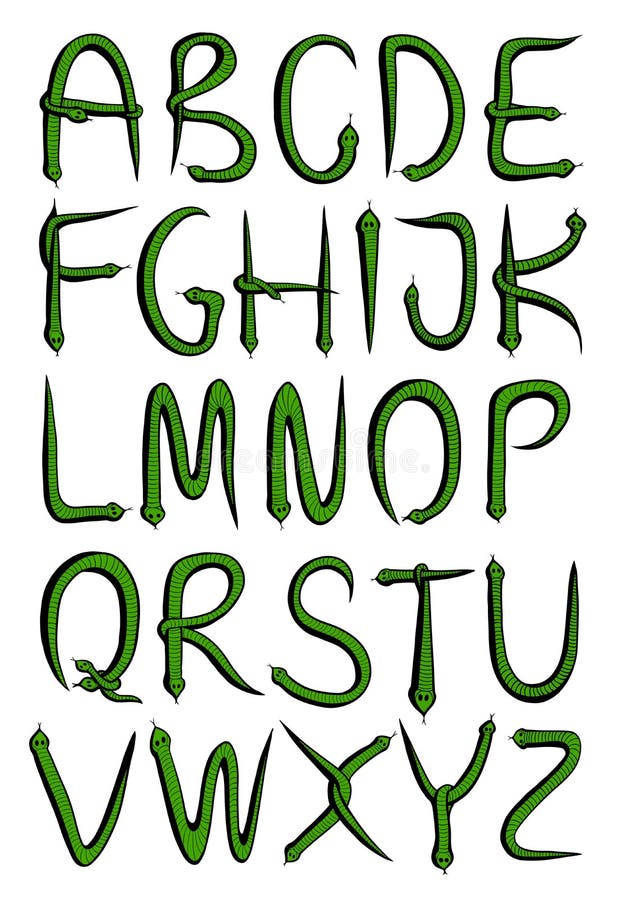 Alphabet Des Serpents Verts Illustration Stock - Illustration du ...
