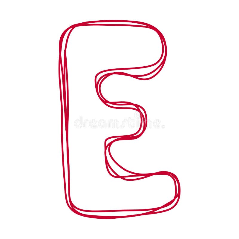 Alphabet E Letter Hand Drawn Outline Stroke Drawing Illustration ...