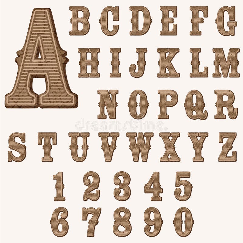 Alphabet En Bois Avec Des Lettres Et Des Nombres Police De Vecteur Dans ...