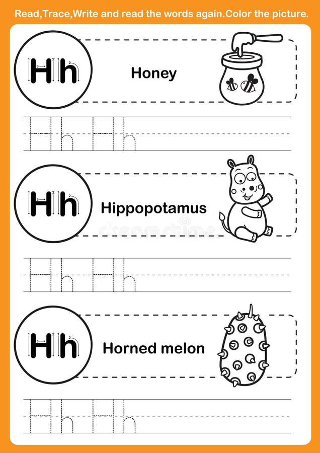 Alphabet Exercise with Cartoon Vocabulary for Coloring Book Stock ...