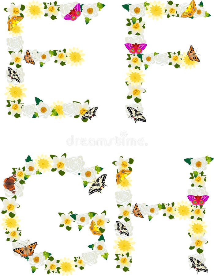 Alphabet of Flowers and Butterflies-R, S, T, U. Stock Vector ...