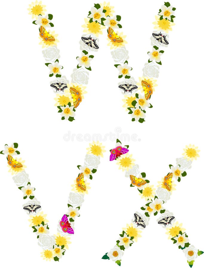 Alphabet of Flowers and Butterflies-R, S, T, U. Stock Vector ...
