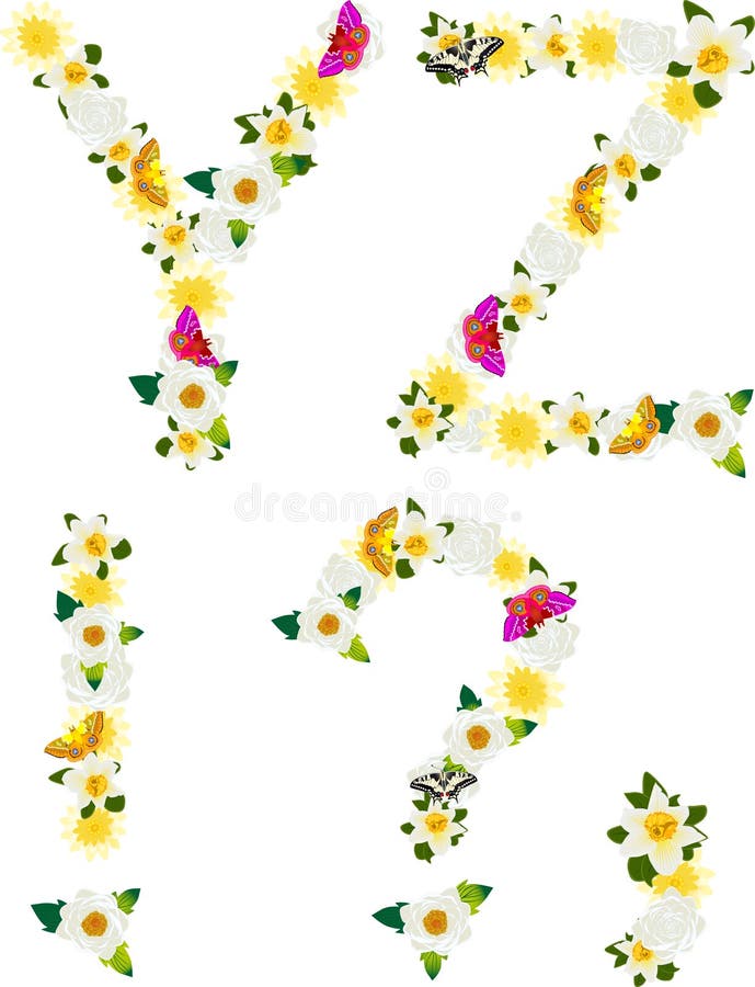 Alphabet of Flowers and Butterflies-Y, Z Stock Vector - Illustration of ...