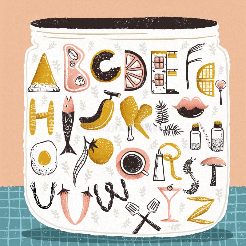 Alphabet of food stock vector. Illustration of text, design - 75220686