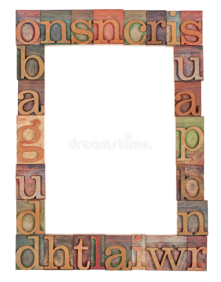 Alphabet Frame in Letterpress Type Stock Photo - Image of frame, white ...