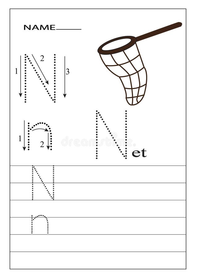Alphabet Tracing Worksheet N Stock Vector - Illustration of worksheet ...