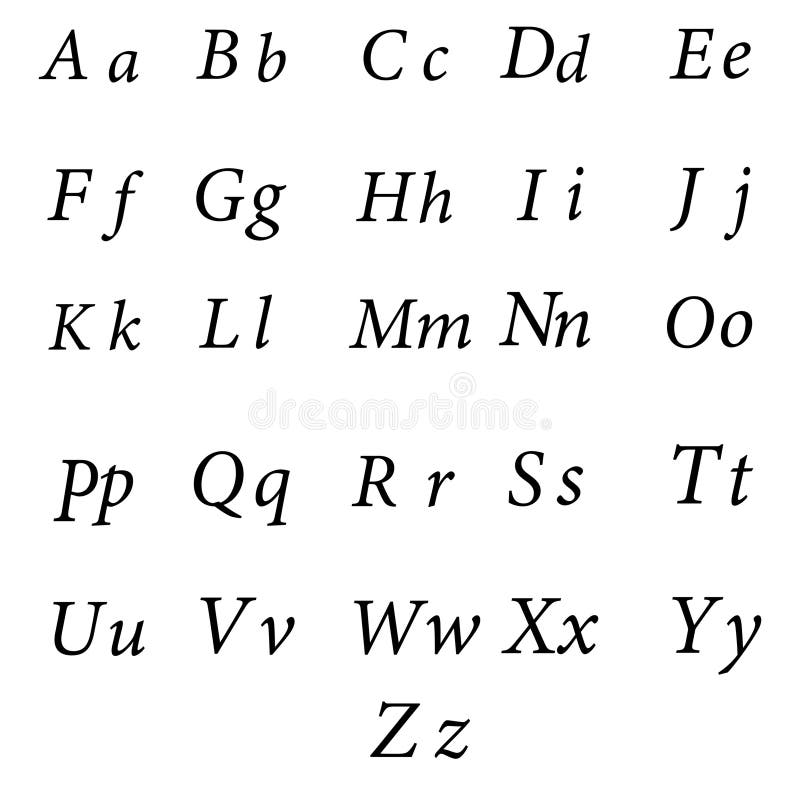 Alphabet Icon. Vector Font Collection. Stylized Letter Symbol. Italic ...