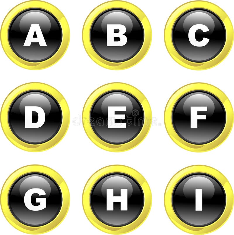 Black and Gold Alphabet Button Icons Stock Vector - Illustration of ...
