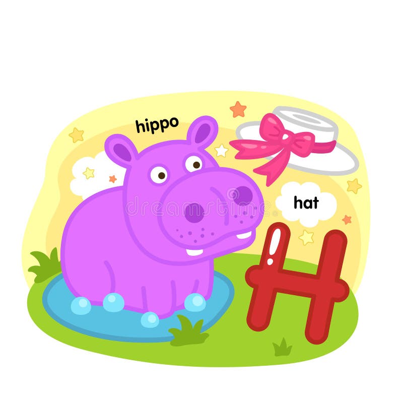 Alphabet Isolated Letter H-hippo-hat Stock Vector - Illustration of ...