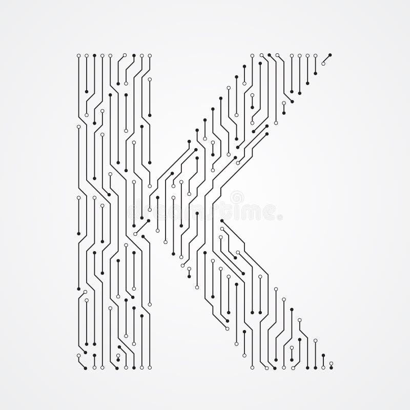 Alphabet K Shape Digital Line Design Stock Vector - Illustration of ...