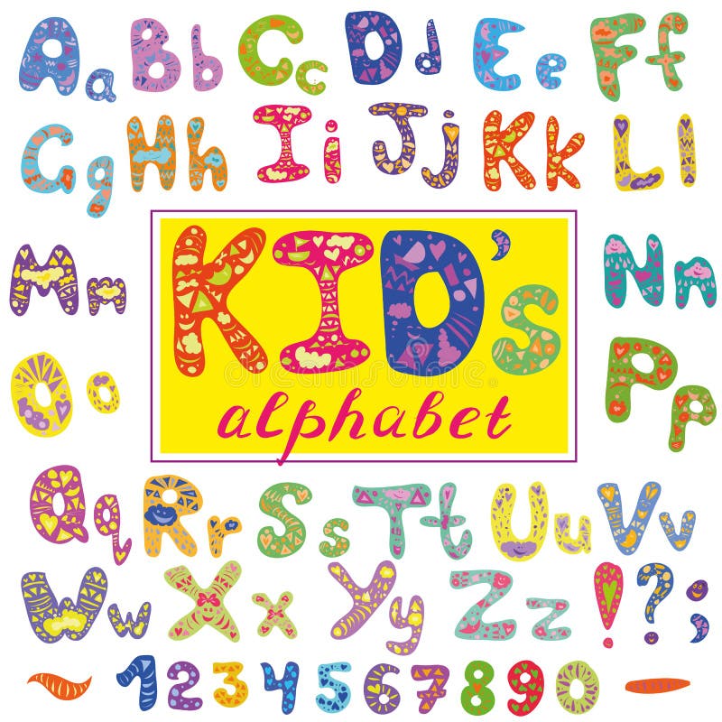 Alphabet in Kid Style. Vector with Letters. Hand Drawn Font Stock ...