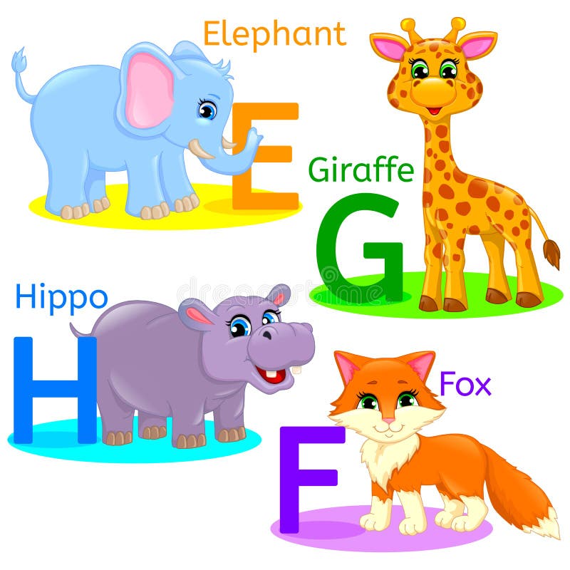 Alphabet kids animals EFGH stock vector. Illustration of vocabulary ...