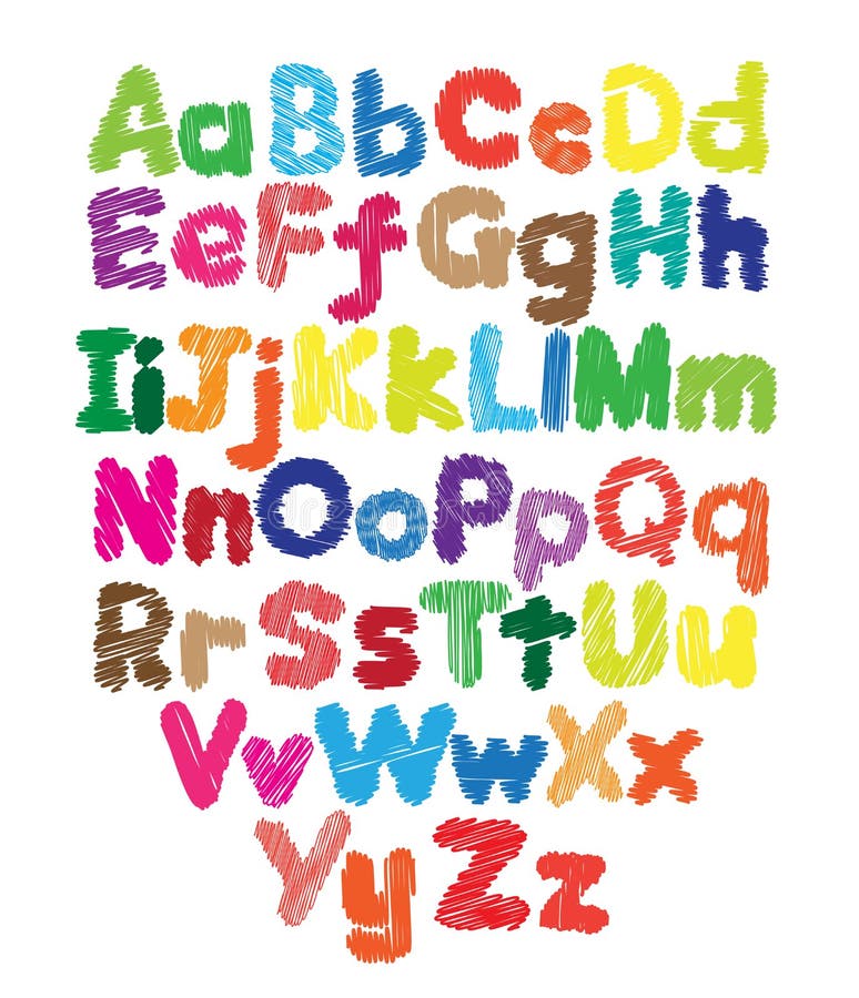 Crayon Kids Drawn Colorful Font Isolated Stock Vector - Illustration of ...