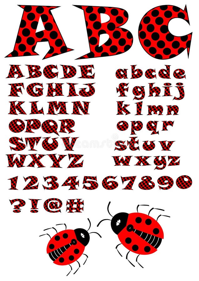 Alphabet in Ladybug Style, Uppercase and Lowercase Letters in Red and ...
