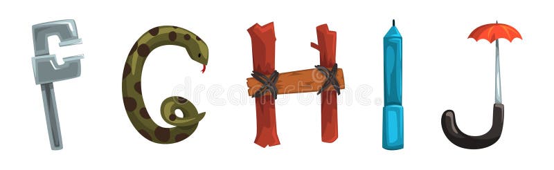 Alphabet Letter Arranged of Different Object Vector Set Stock Vector ...