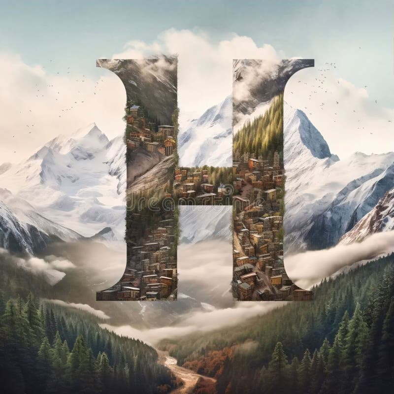 Alphabet Letter H in the Mountains. 3D Rendering Stock Illustration ...