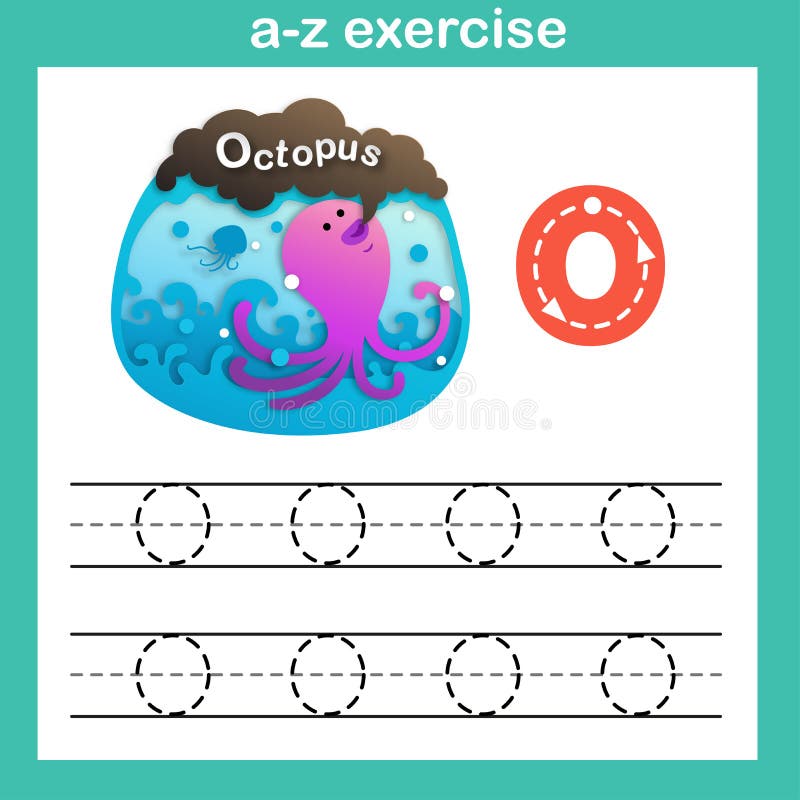 Alphabet Letter O-octopus Exercise,paper Cut Concept Stock Vector ...