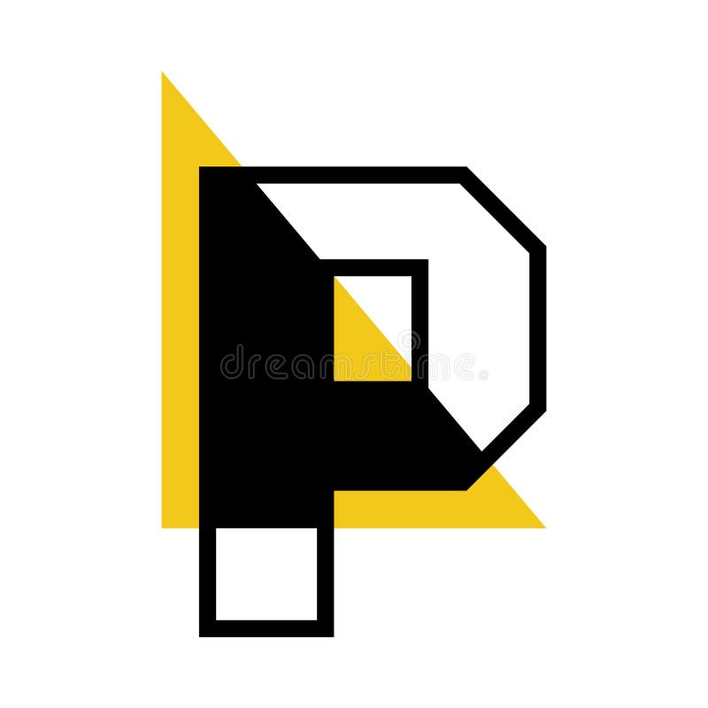 Alphabet Letter P with Yellow Triangle Shape As Geometric Font Vector ...