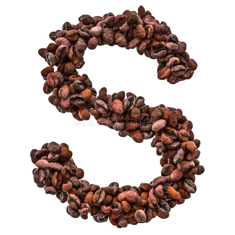 Alphabet Letter S from Roasted Coffee Beans, 3D Rendering Stock ...