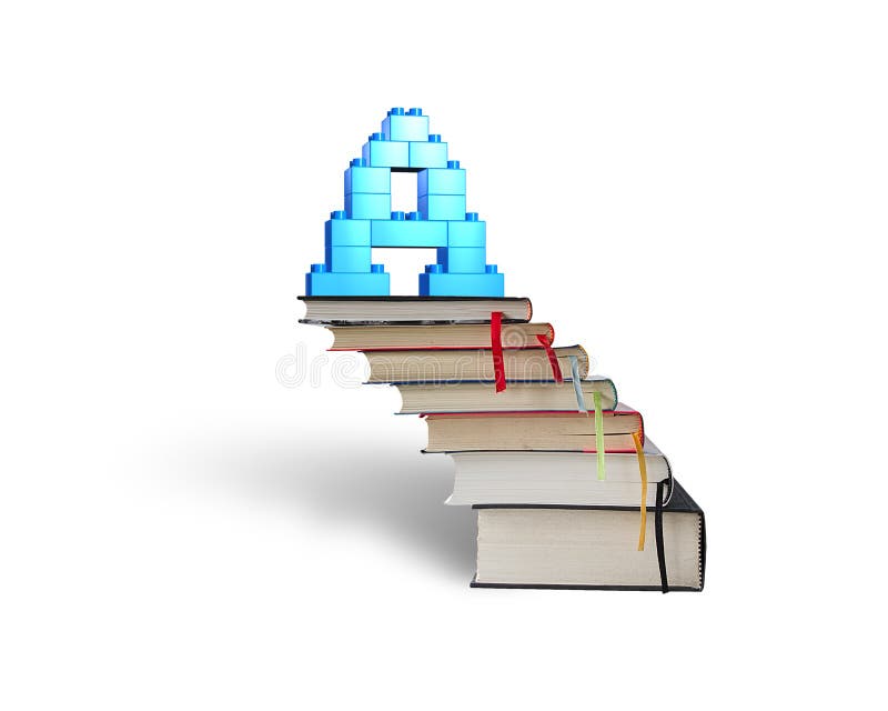 Alphabet Letter a Shape Blocks on Stack Books Stairs Stock Illustration ...