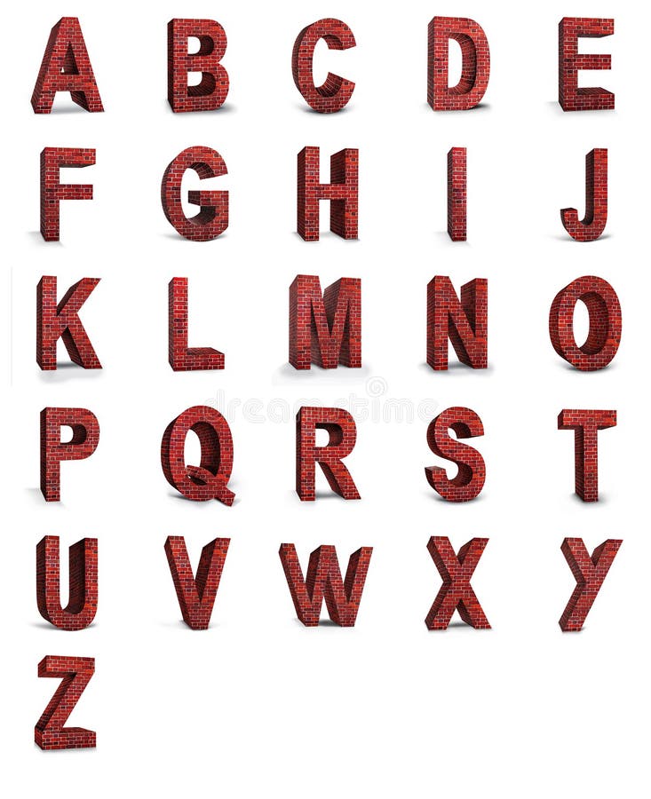 Alphabet Letter a To Z of the Alphabets with Wall of Bricks Texture, 3D ...