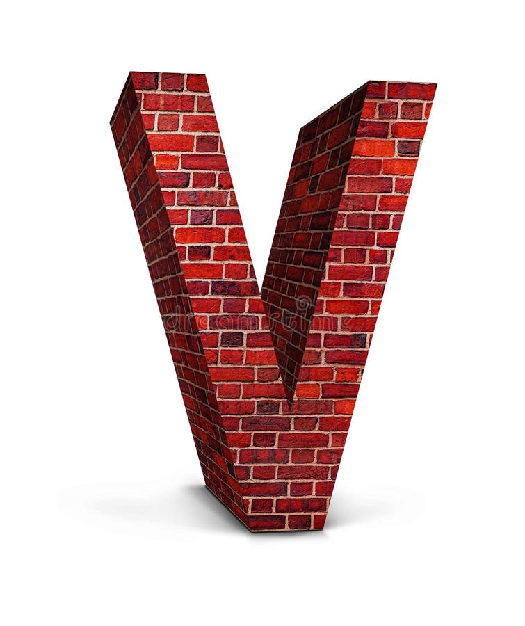 Alphabet Letter V of the Alphabet with Wall of Bricks, 3D Illustration ...