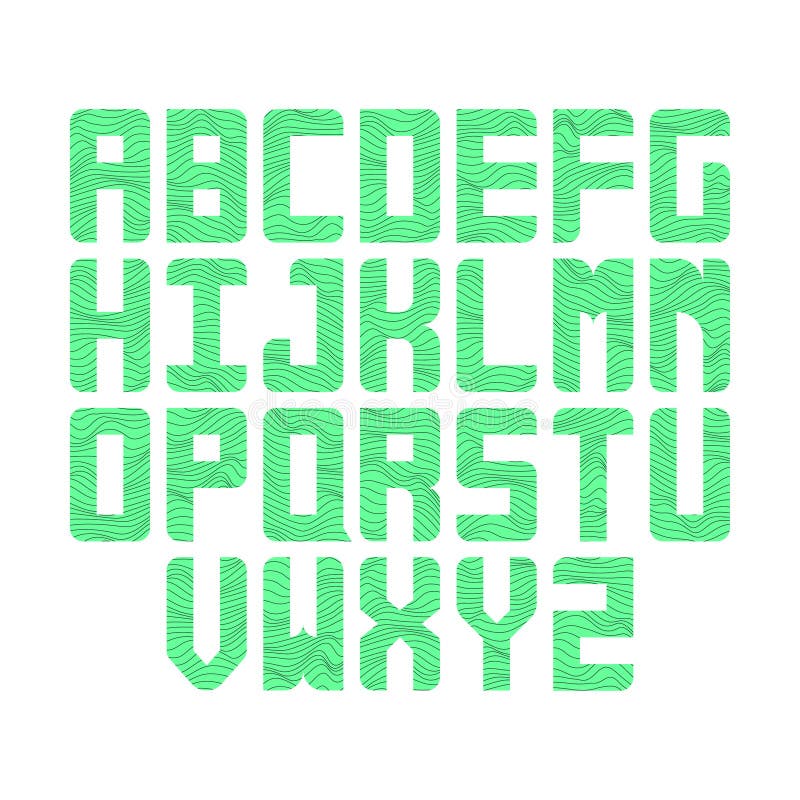 Alphabet Letters with Black and Green Wavy Lines Pattern Stock ...