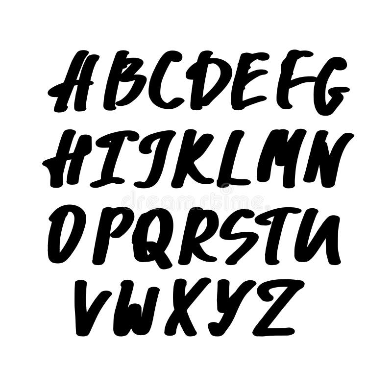 Alphabet Letters. Black Handwritten Font Drawn with Liquid Ink and ...