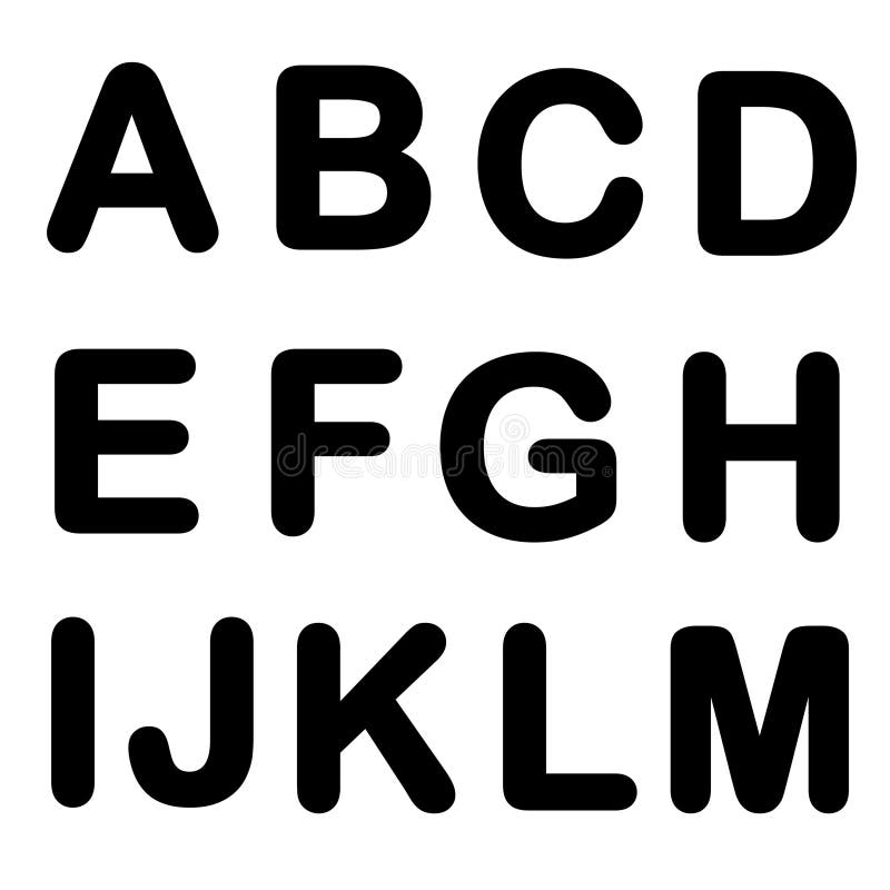 Alphabet Letters Black Isolated a To M Stock Vector - Illustration of ...