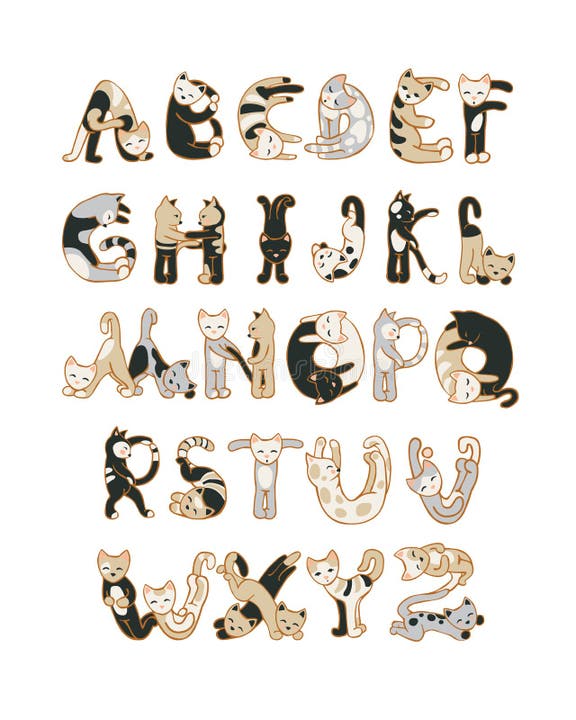 Letras Del Alfabeto De Gatos Ilustración del Vector - Illustration of ...