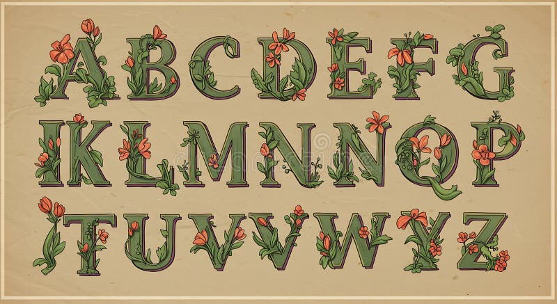 Alphabet Letters Creatively Designed with Floral Elements. Each Letter ...