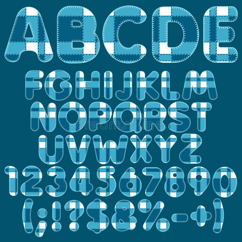 Alphabet, Letters, Numbers and Signs from Blue Felt. Isolated Objects ...