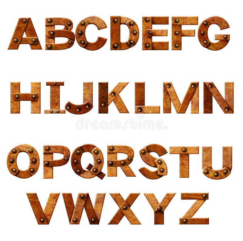 Alphabet - Letters from Rusty Metal with Rivets Stock Illustration ...