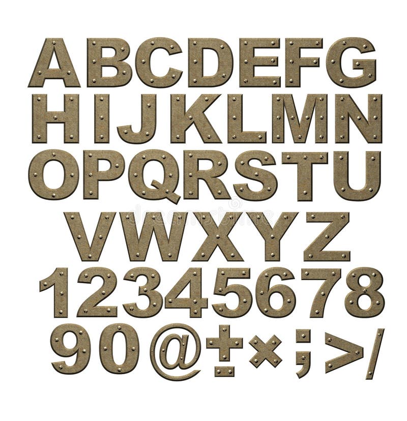 Old Metal Alphabet Letters, Digits, Punctuation Stock Illustration ...