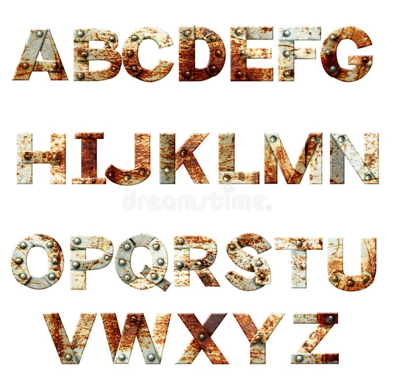 Alphabet - Letters from Rusty Metal with Rivets Stock Illustration ...