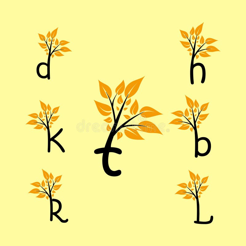Alphabet Letters Set with Tree Leaf Logo Element. Tree Letters ...