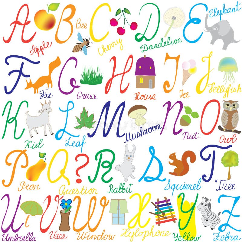 Alphabet with Letters, Words and Pictures Stock Vector - Illustration ...
