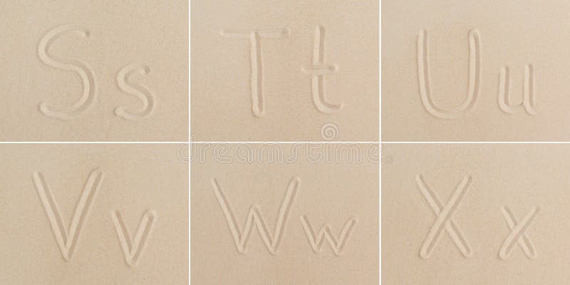 Alphabet Letters Writing on the Sand Stock Illustration - Illustration ...