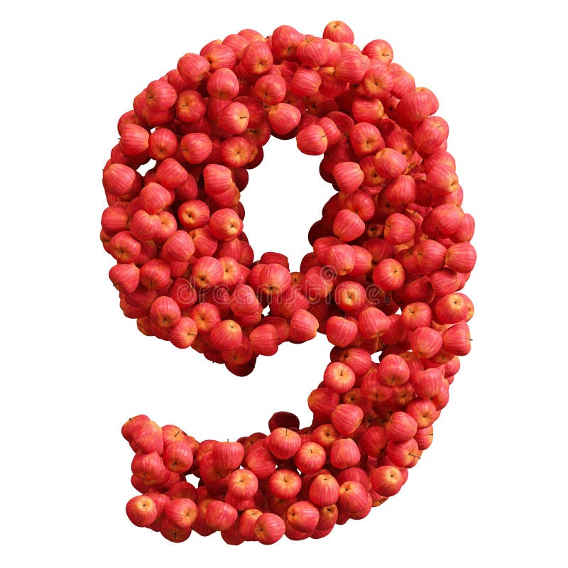 Alphabet Made of Red Apples, Number Nine Stock Image - Illustration of ...